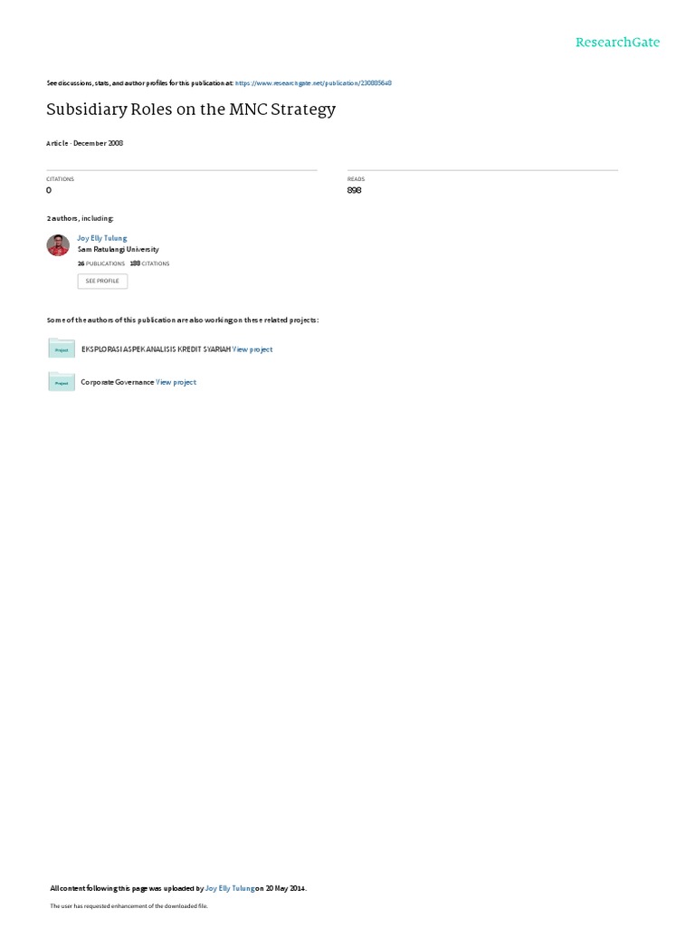 MNC Strategy: Subsidiary Roles | PDF | Multinational Corporation ...