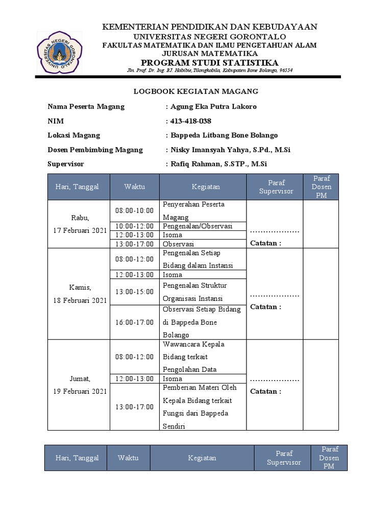 Logbook Kegiatan Magang (Feb-April) | PDF