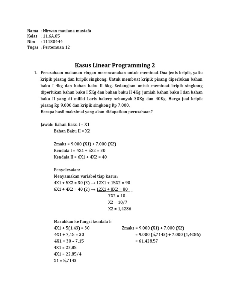 Laporan Tugas Pertemuan 12 tentang Kasus Linear Programming | PDF
