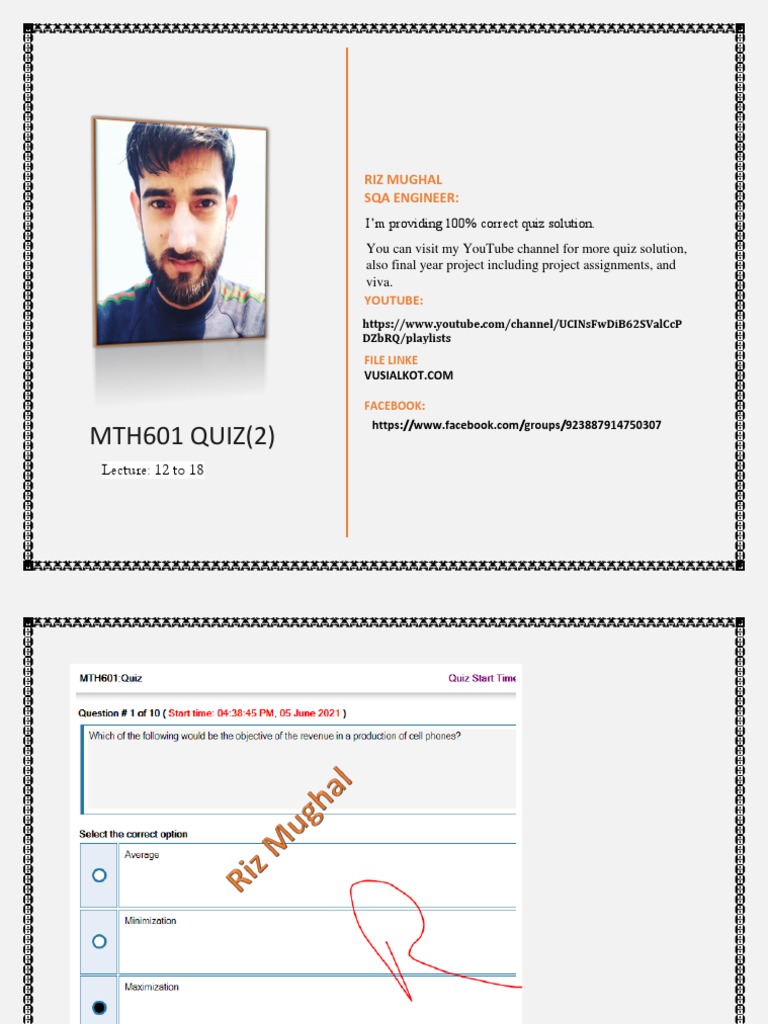 MTH601 Quiz 2 Spring 2021 by Riz Mughal | PDF MTH601 Quiz 2 Spring 2021 by Riz Mughal | PDF