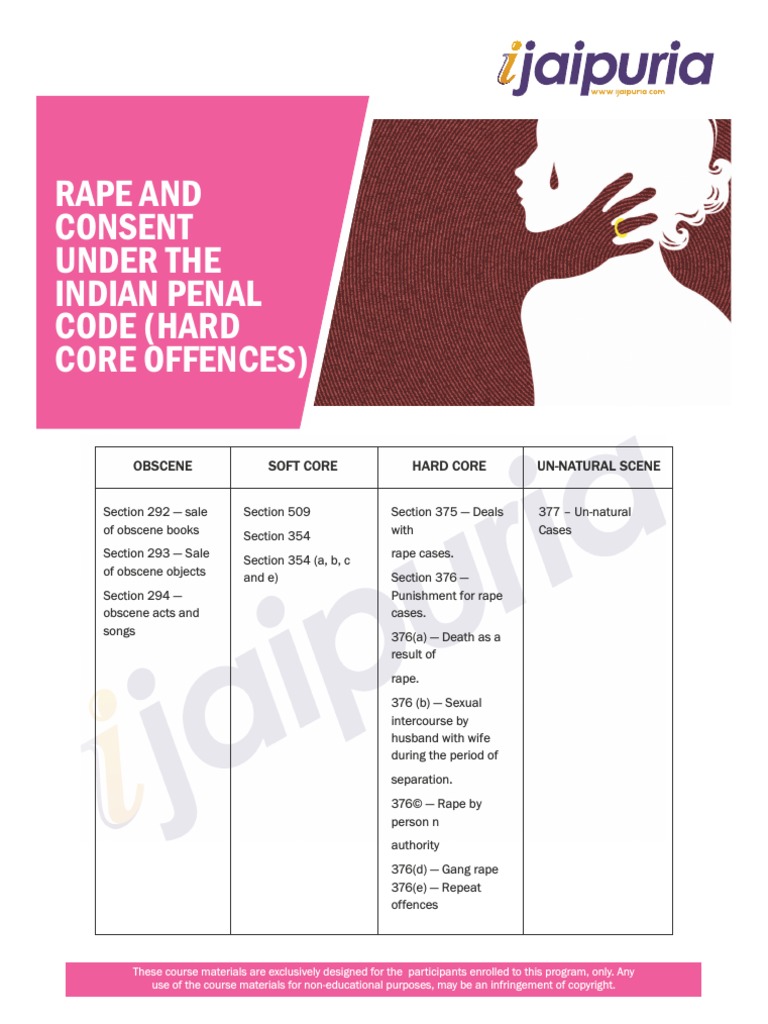 Rape and Consent Under The Indian Penal Code (Hard Core Offences) | PDF ...