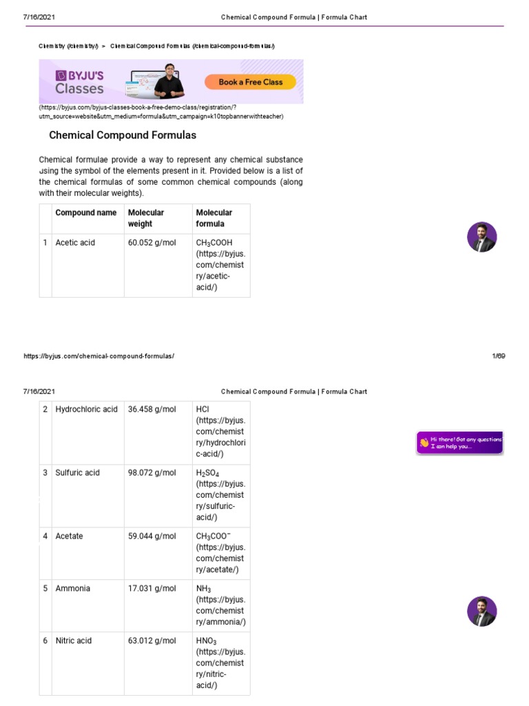 Chemical Compound Formula - Formula Chart | PDF | Hydroxide | Chemical ...