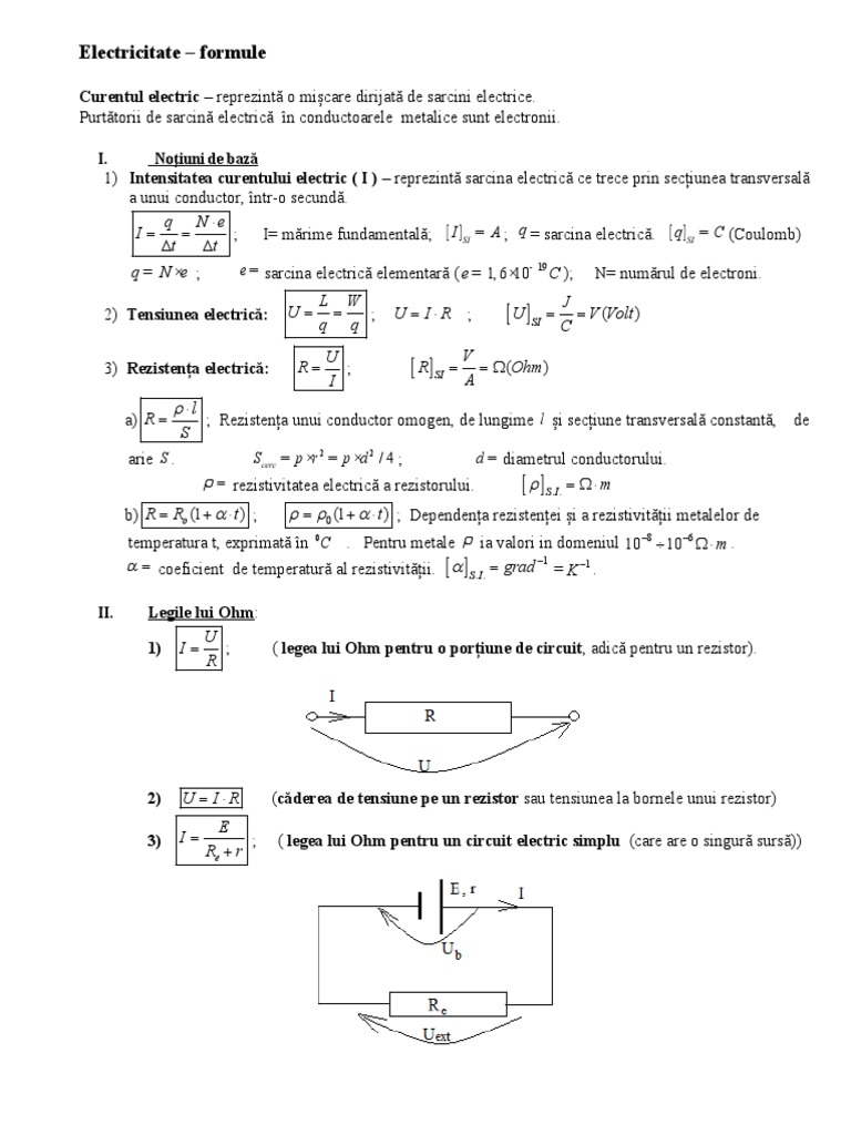 Electricitate Formule | PDF