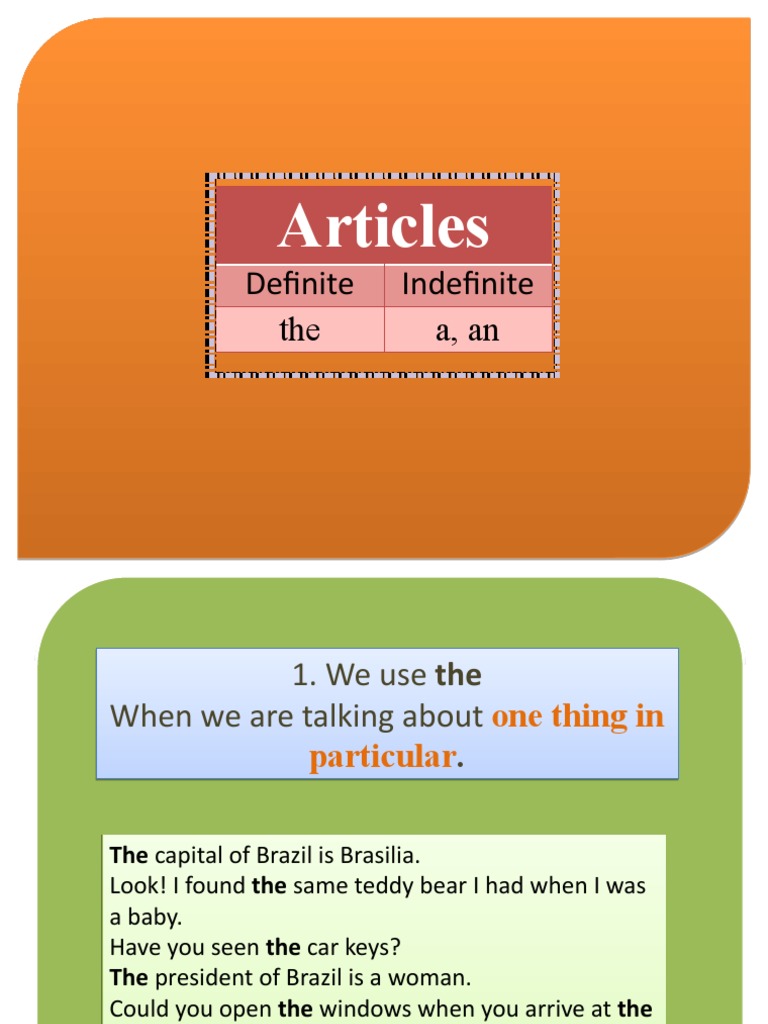 Articles: Definite Indefinite The A, An | PDF | Noun | Linguistic ...