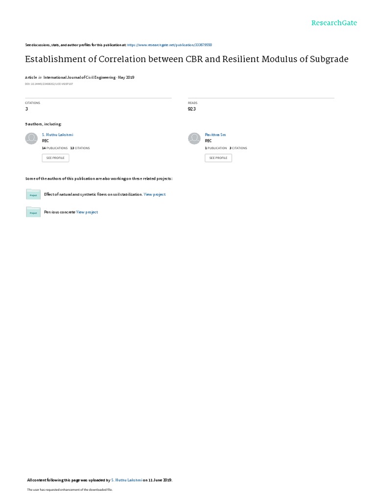Establishment of Correlation Between CBR and Resilient Modulus of ...