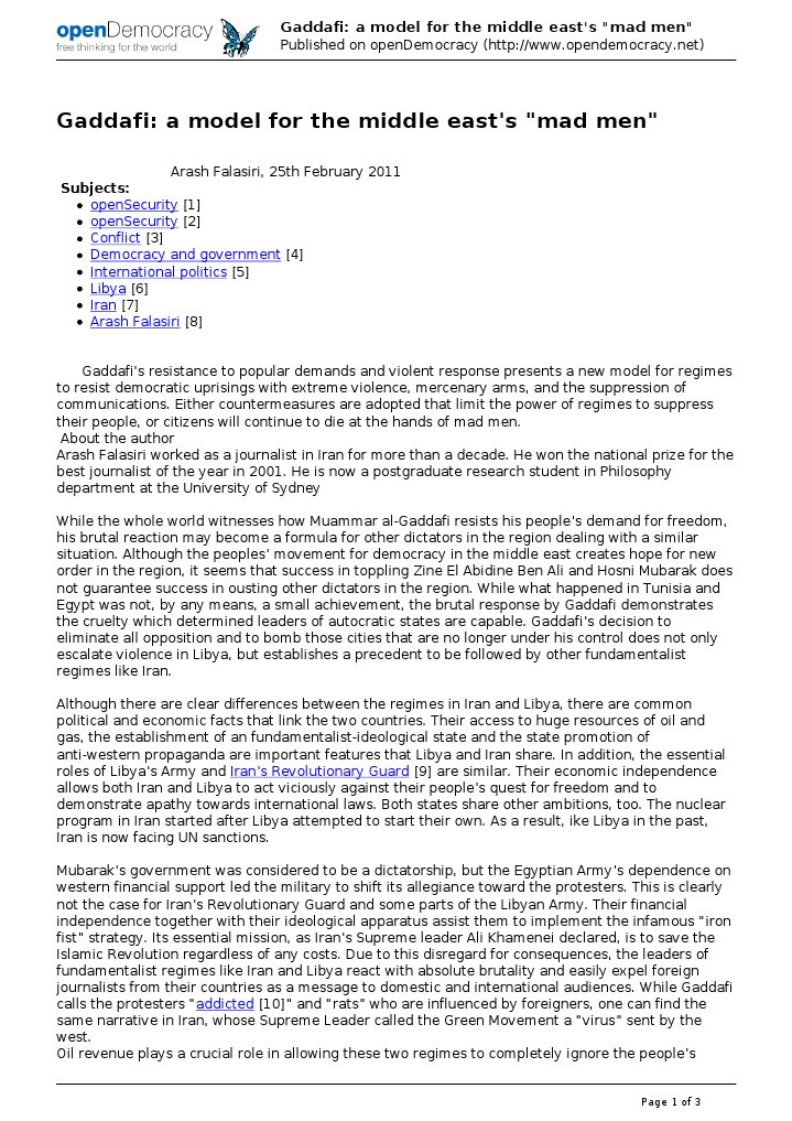 Gaddafi A Model For The Middle East | PDF | Muammar Gaddafi | Libya