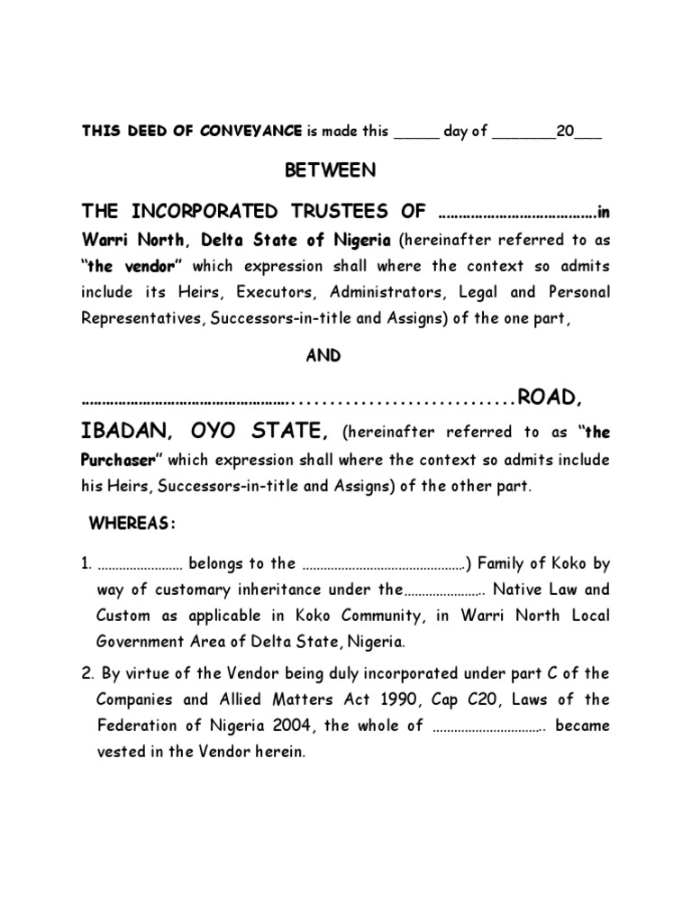 Deed of Conveyance New 7 | PDF | Covenant (Law) | Law And Economics