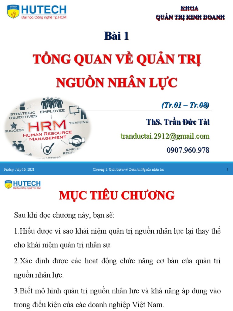 Hutech - Chuong 1. Gioi Thieu Ve Quan Tri Nguon Nhan Luc | PDF