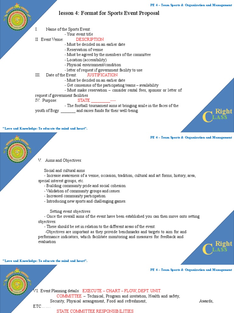 Lesson 4 Format For Sports Event Proposal | PDF | Sports | Human Nature