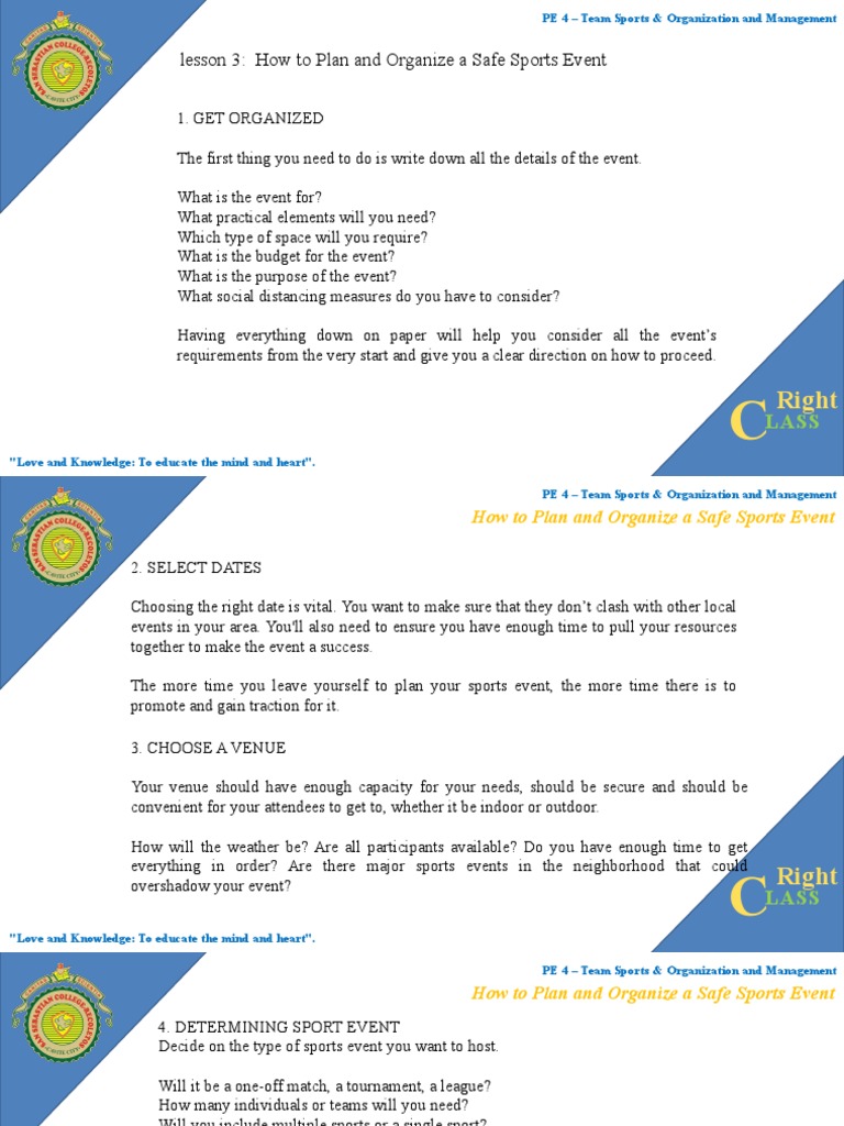 Lesson 3 How To Plan and Organise A Safe Sports Event | Download Free ...