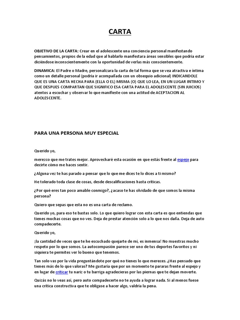 Carta Autoestima - Taller | PDF