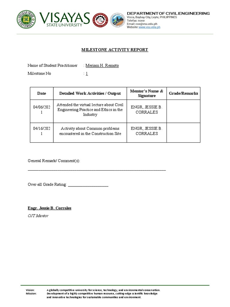 Milestone Activity Report: OJT Mentor | PDF | Sustainability | Science