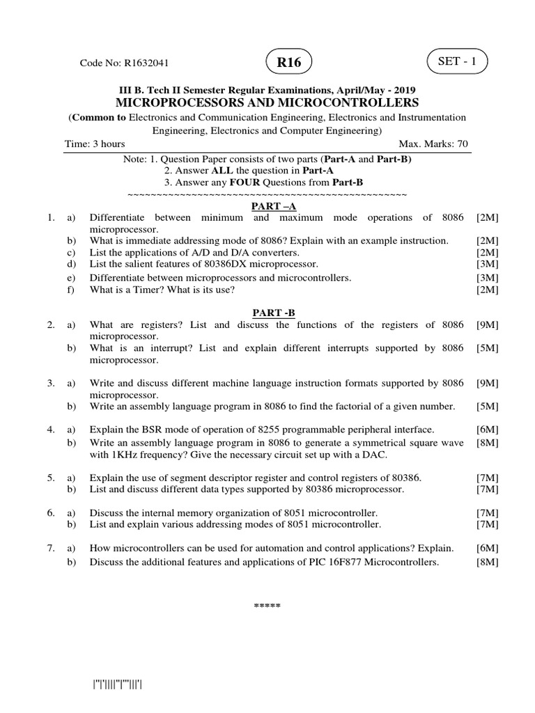 Microprocessors And Microcontrollers Iii B Tech Ii Semester Regular Examinations Aprilmay 