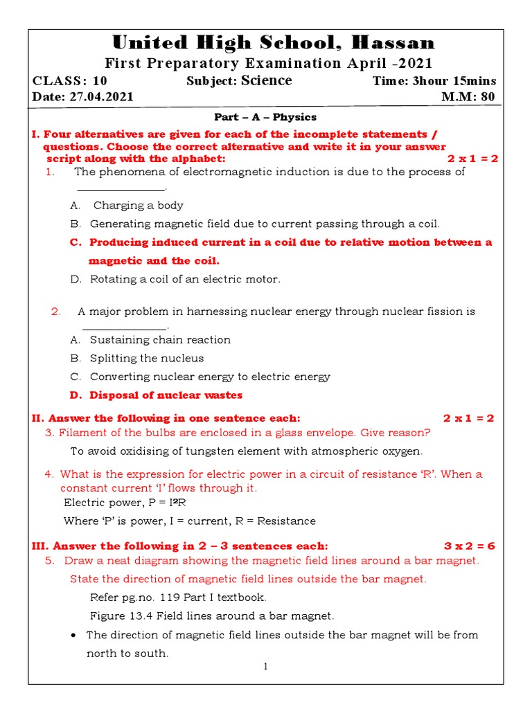 Physics Exam Paper - Class 10 | PDF | Oxide | Incandescent Light Bulb