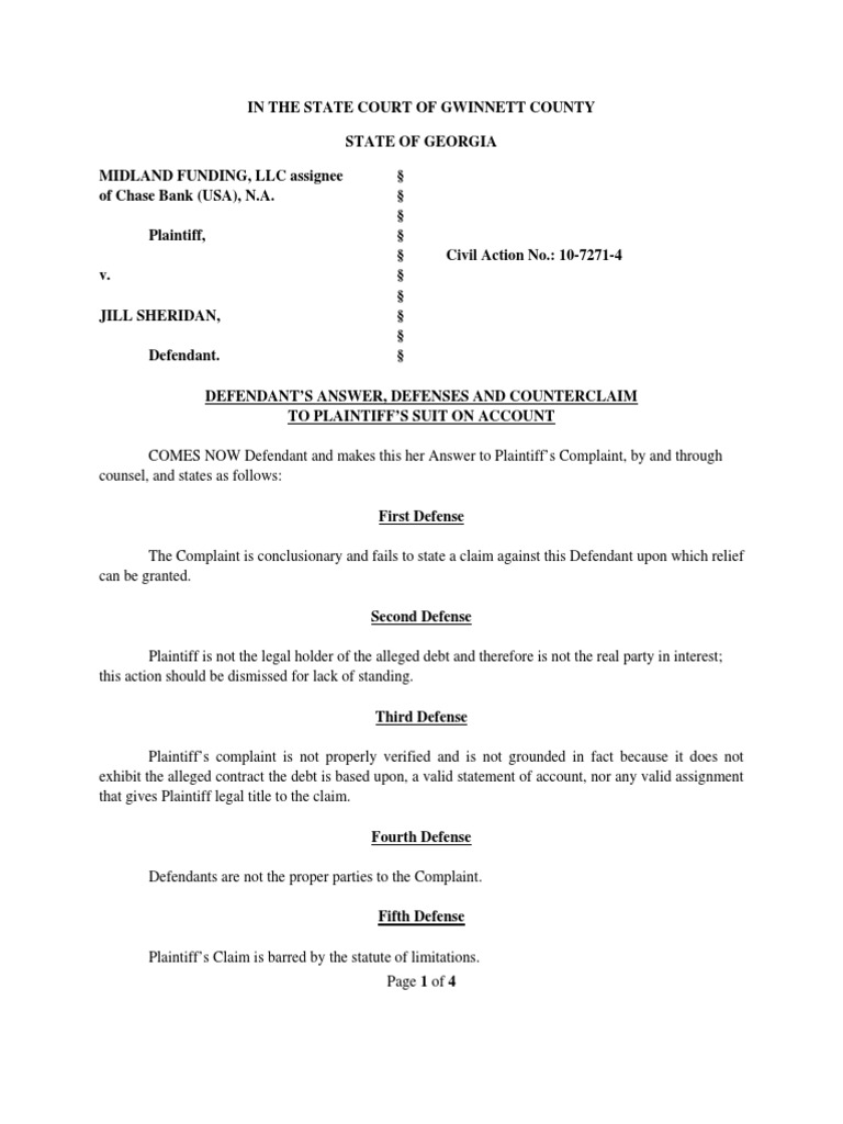 06.12.2010 Defendants Answer With Counterclaim Midland V Sheridan | PDF ...