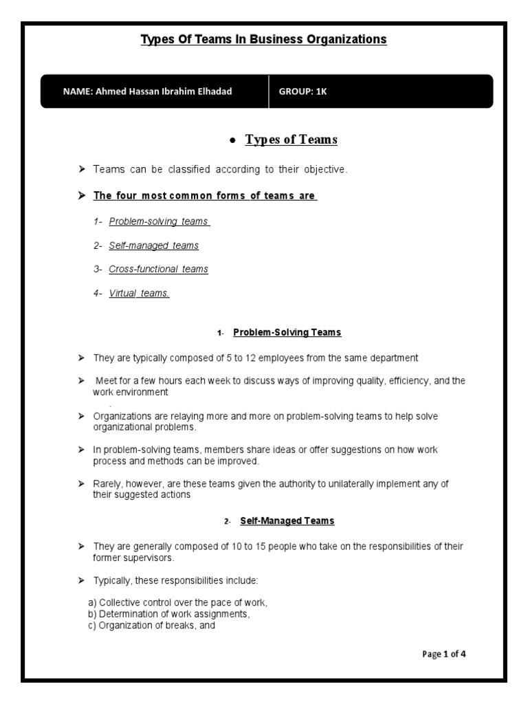 Classifying Teams in Organizations: Problem-Solving Teams, Self-Managed ...