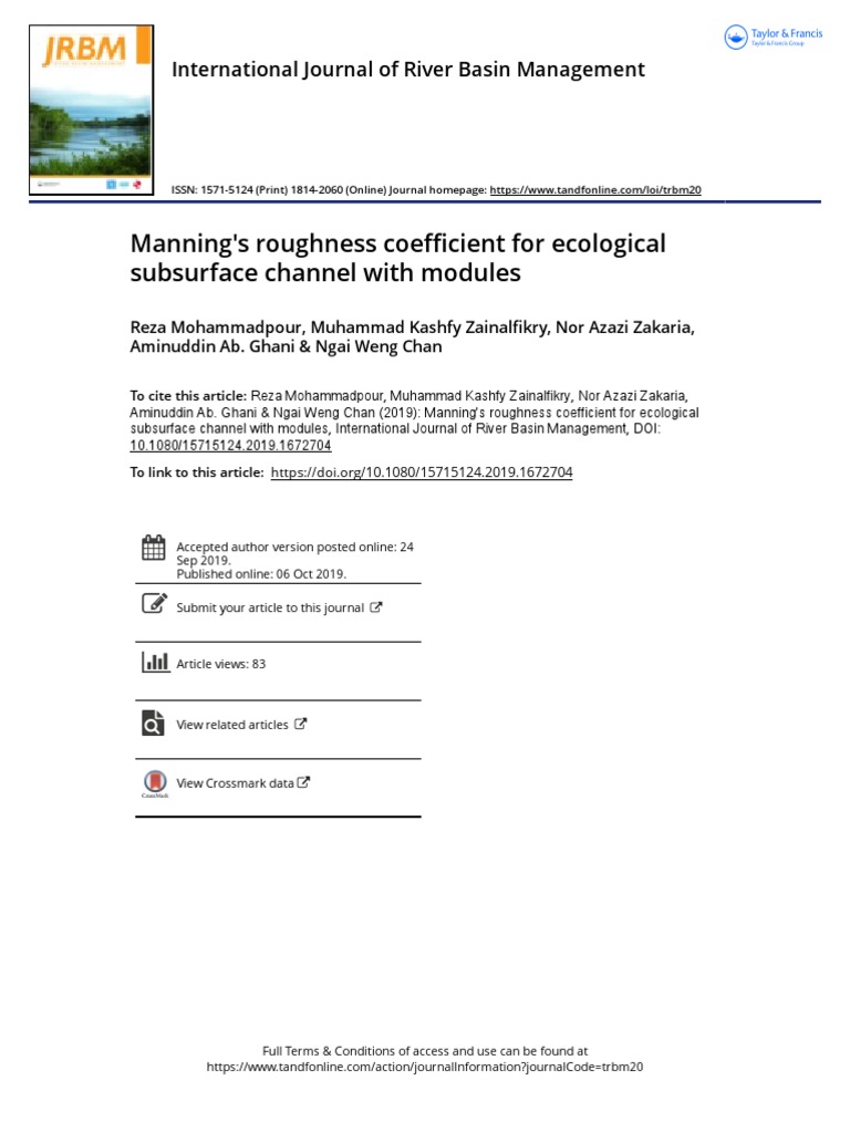 Manning's Roughness Coefficient For Ecological Subsurface Channel With Modules | PDF | Surface ...