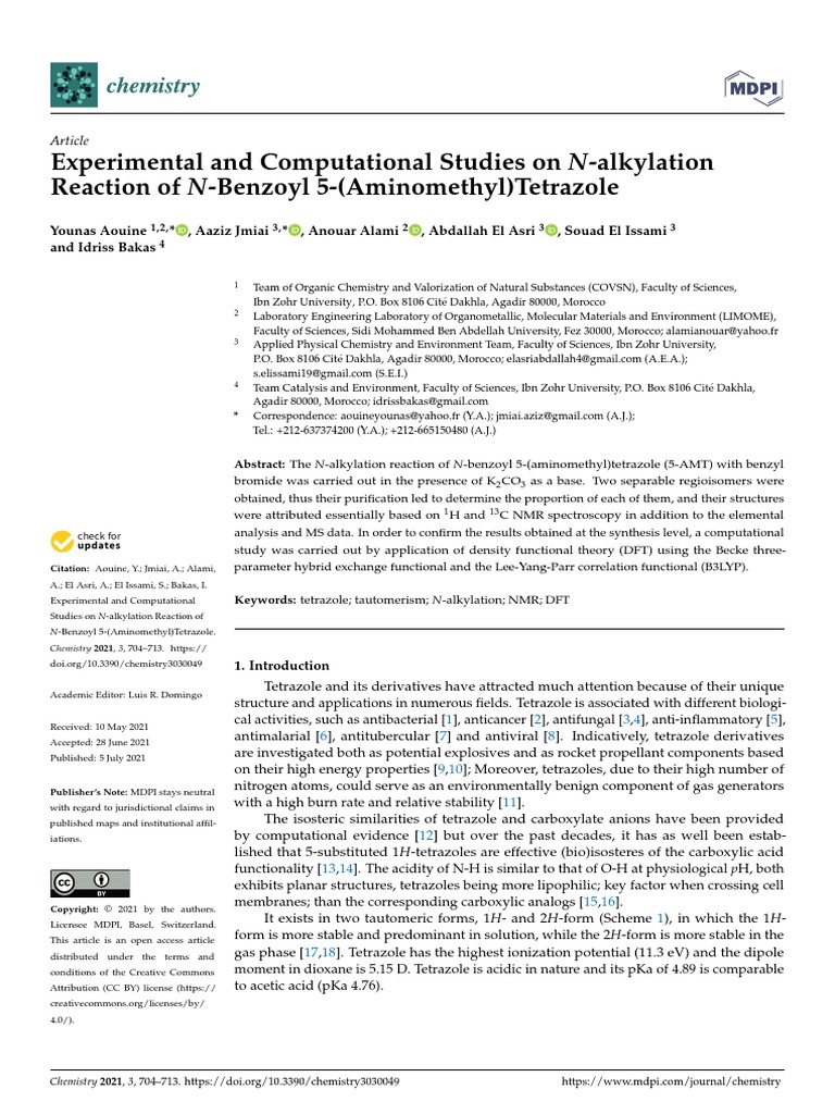 Experimental and Computational Studies On N-Alkylation Reaction of N-Benzoyl 5 - (Aminomethyl ...