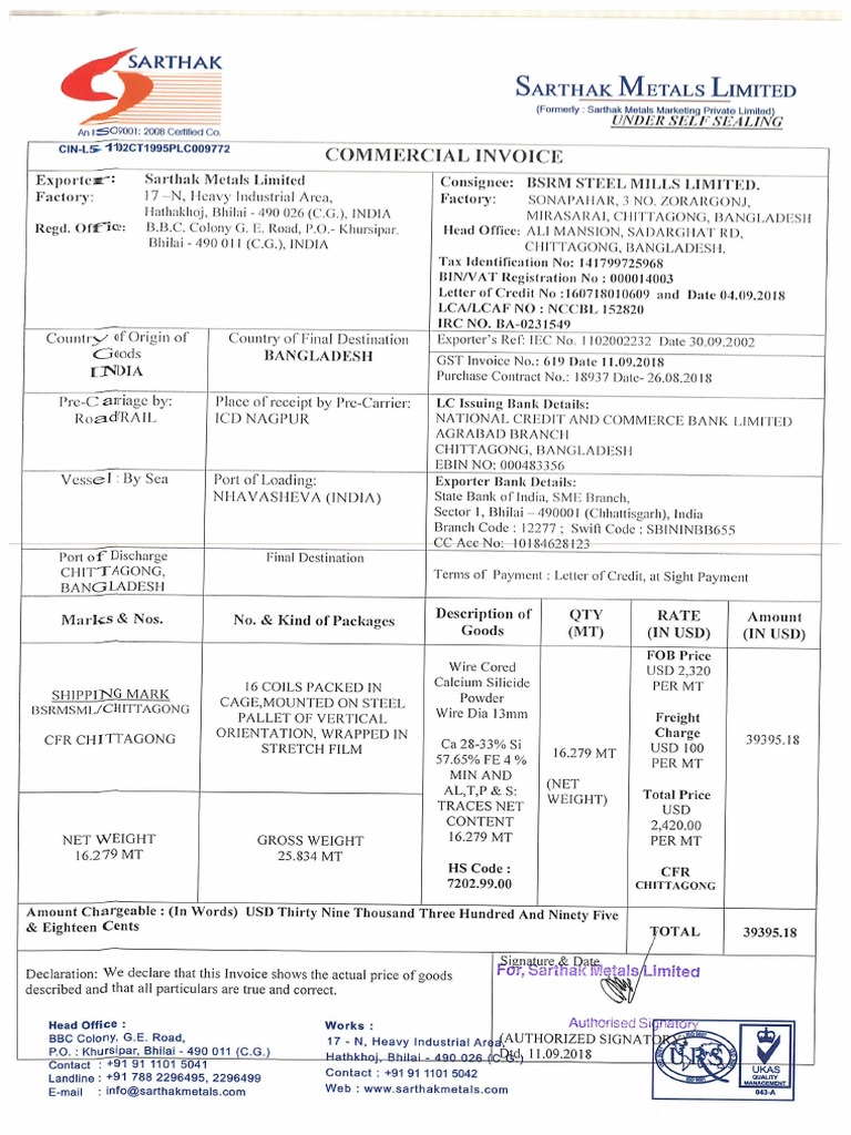 CaSi Cored Wire - Sarthak Metals Limited | PDF