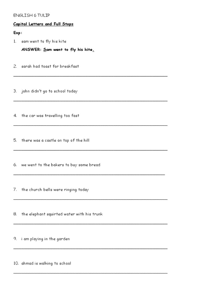 Capital Letters and Full Stops Exercise | PDF