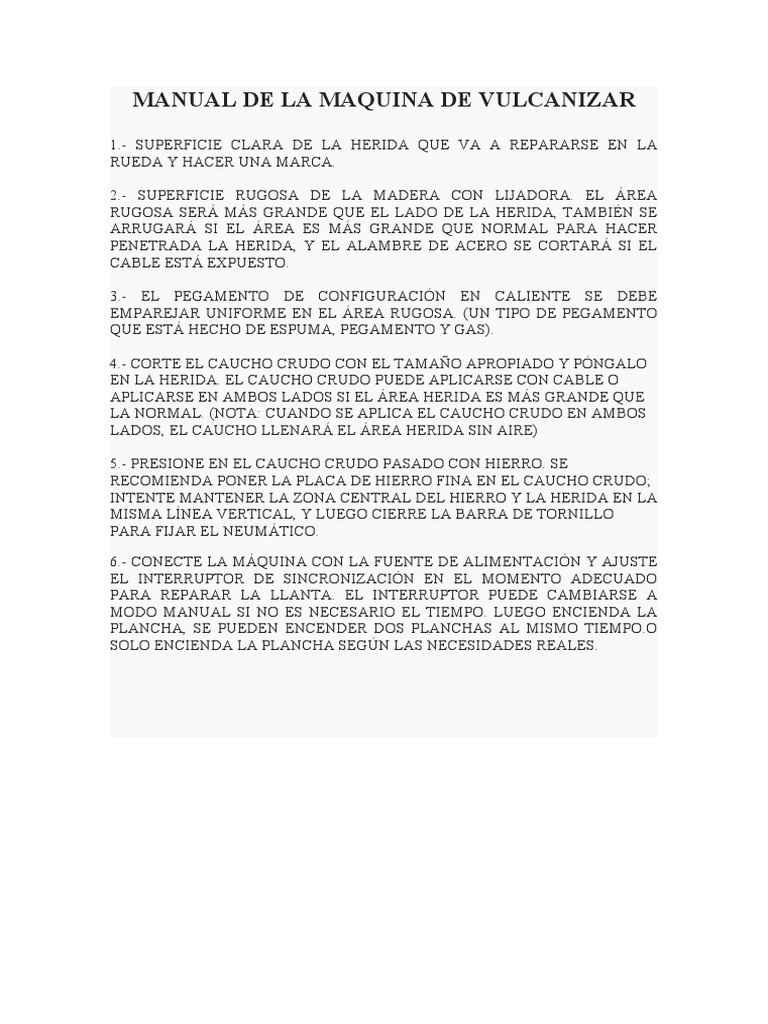 Manual de La Maquina de Vulcanizar | PDF
