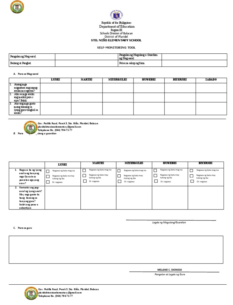 Self Monitoring Tool | PDF