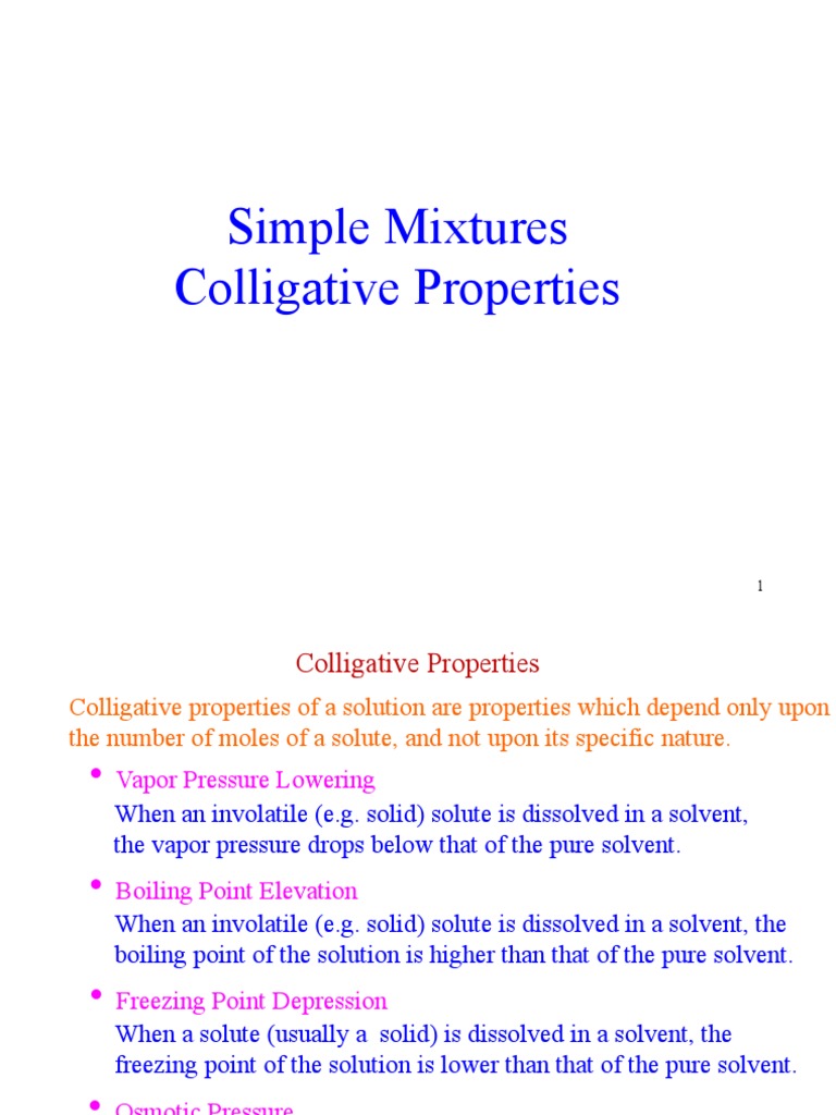Simple Mixtures Colligative Properties: Chapter 7: Slide | PDF