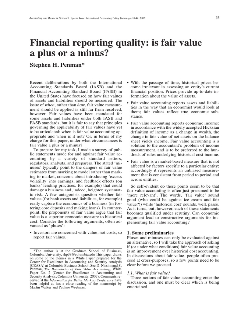 Session 4 Financial Reporting Quality | PDF | Fair Value | Historical Cost