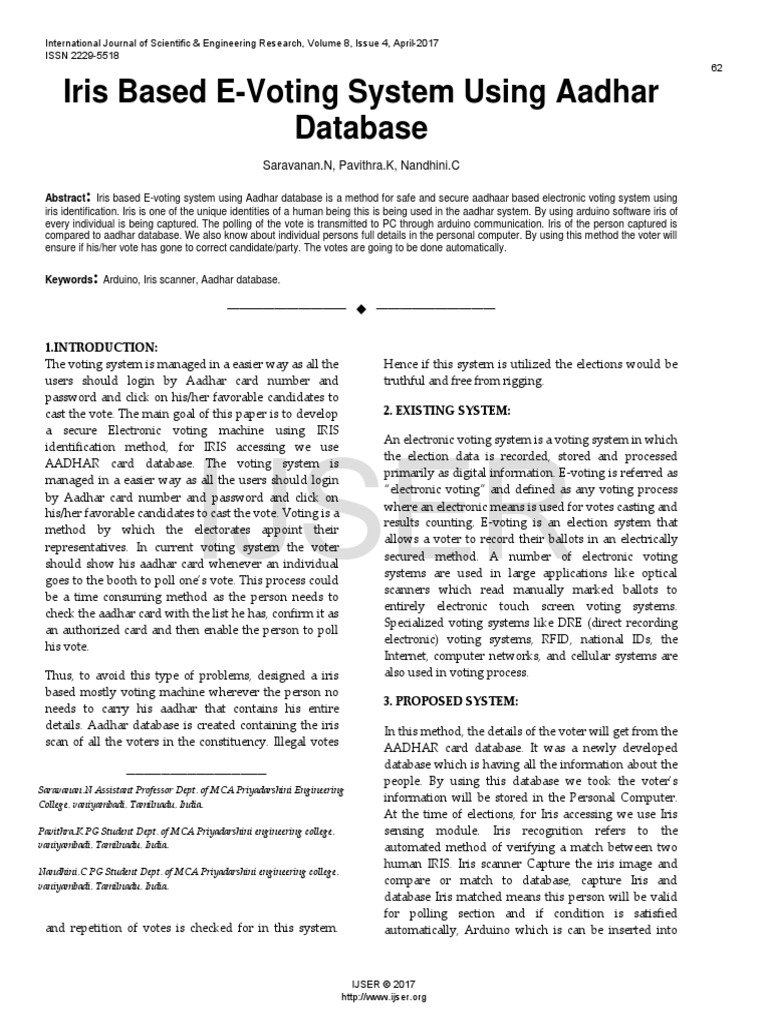 Iris Based E Voting System Using Aadhar Database | PDF | Electronic ...