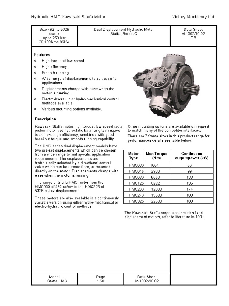 Kawasaki Staffa HMB and HMC Hydraulic Motor 1 | PDF | Electric Motor ...