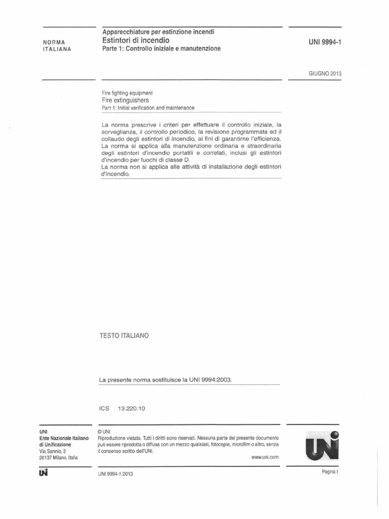 Normativa Tecnica UNI 9994-1 2013 | PDF