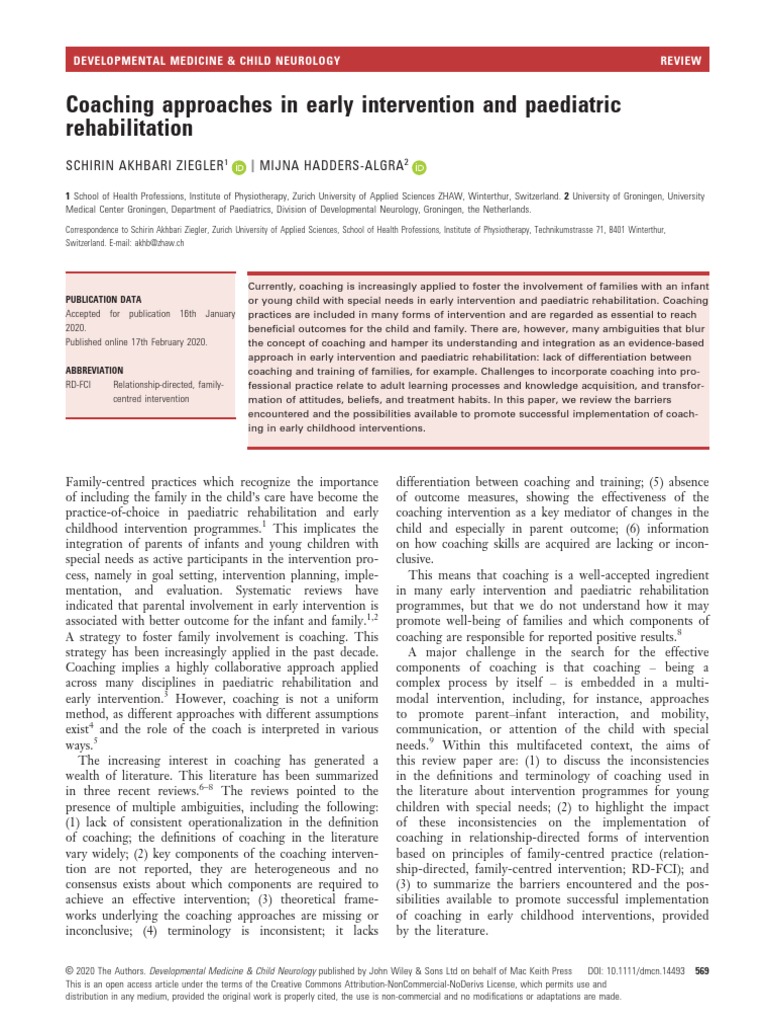 Coaching Approaches in Early Intervention and Paediatric Rehabilitation ...