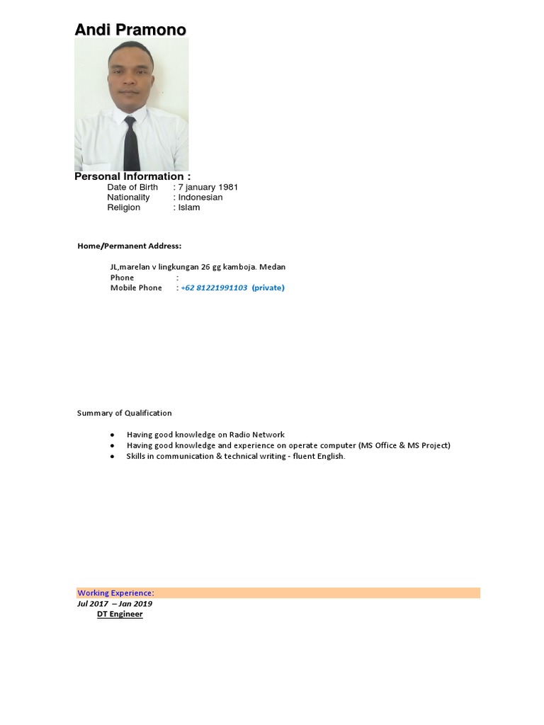CV - Andi Pramono | PDF | Lte (Telecommunication) | Information Age