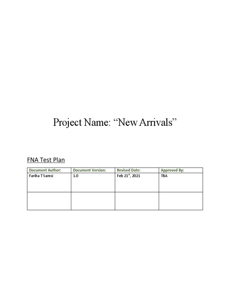 Project Name: "New Arrivals": FNA Test Plan | PDF | Computer ...