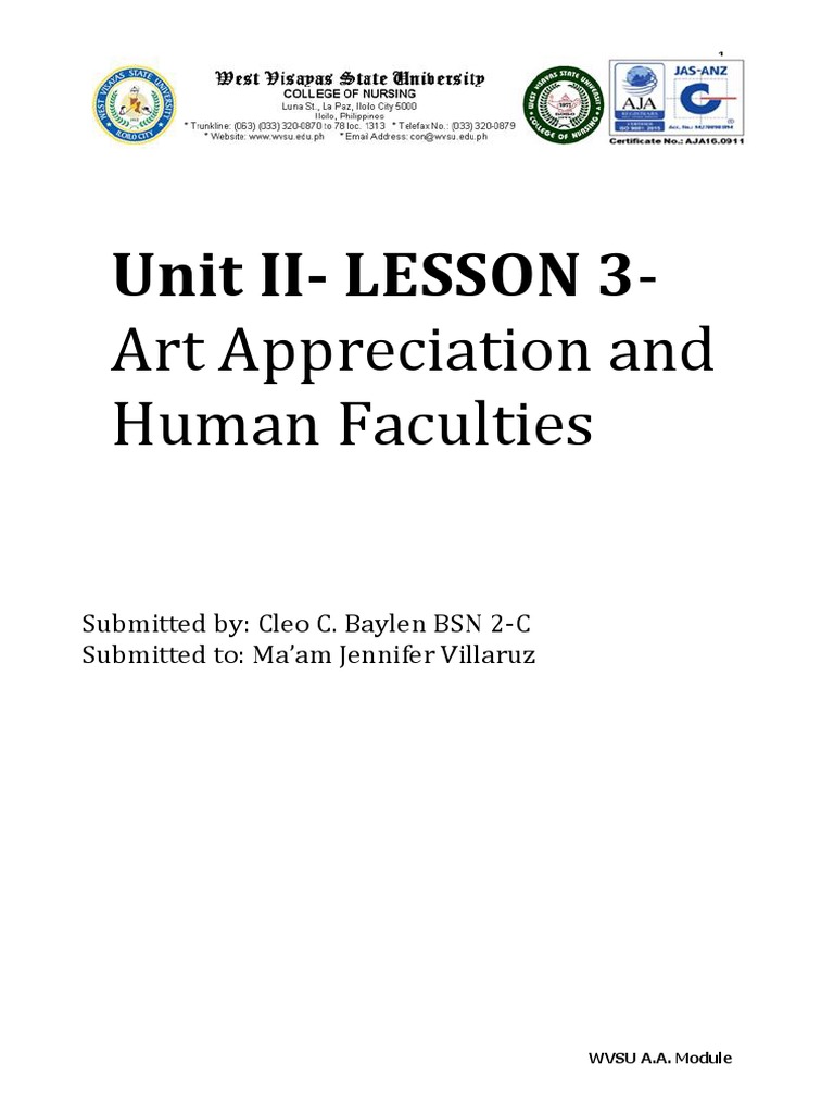 Art Appreciation and Human Faculties | PDF | Composition (Visual Arts ...