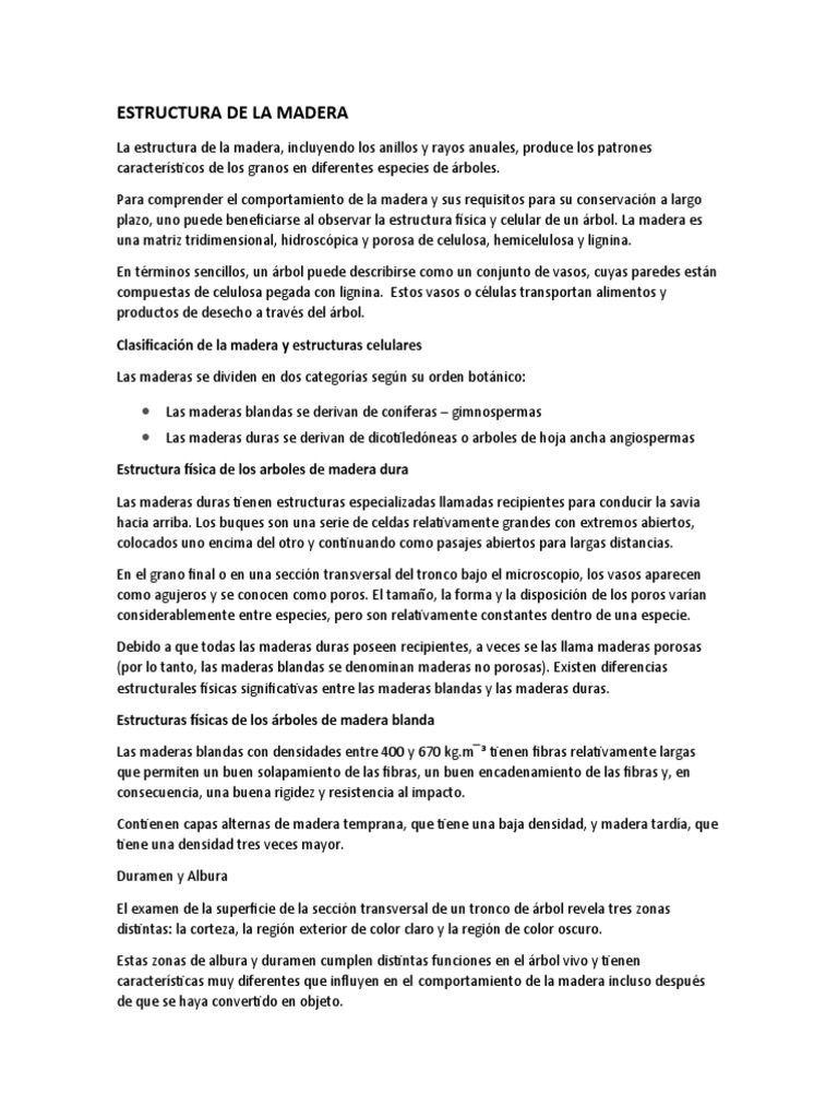 Estructura de La Madera, Composicion Quimica de La Madera ...