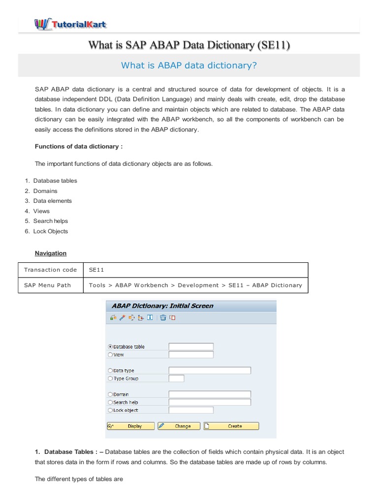 SAP ABAP Data Dictionary Guide | PDF | Databases | Data