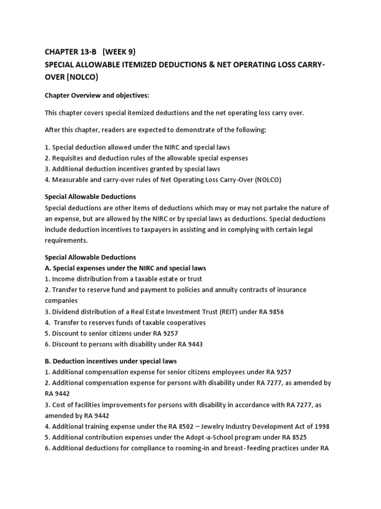 Chapter 13-B (Week 9) Special Allowable Itemized Deductions & Net ...