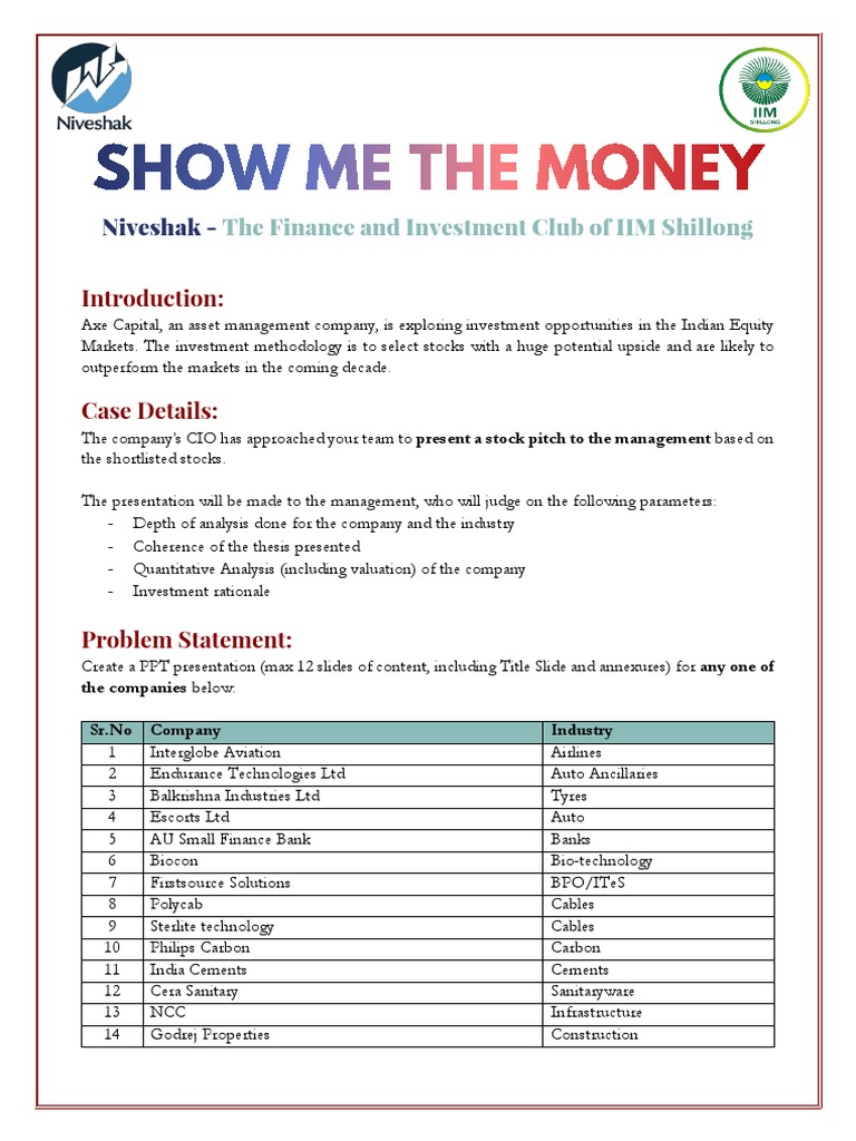 Stock Pitch Presentation Guidelines | PDF | Investing | Financial Services