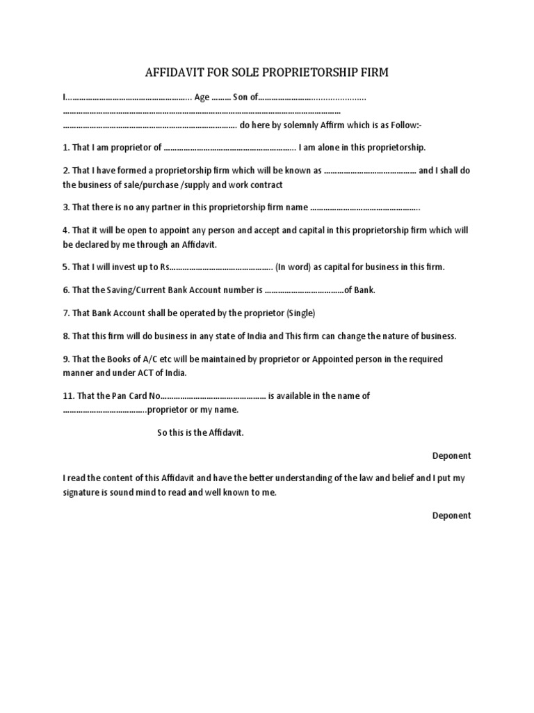 Affidavit For Sole Proprietorship Firm | PDF | Law