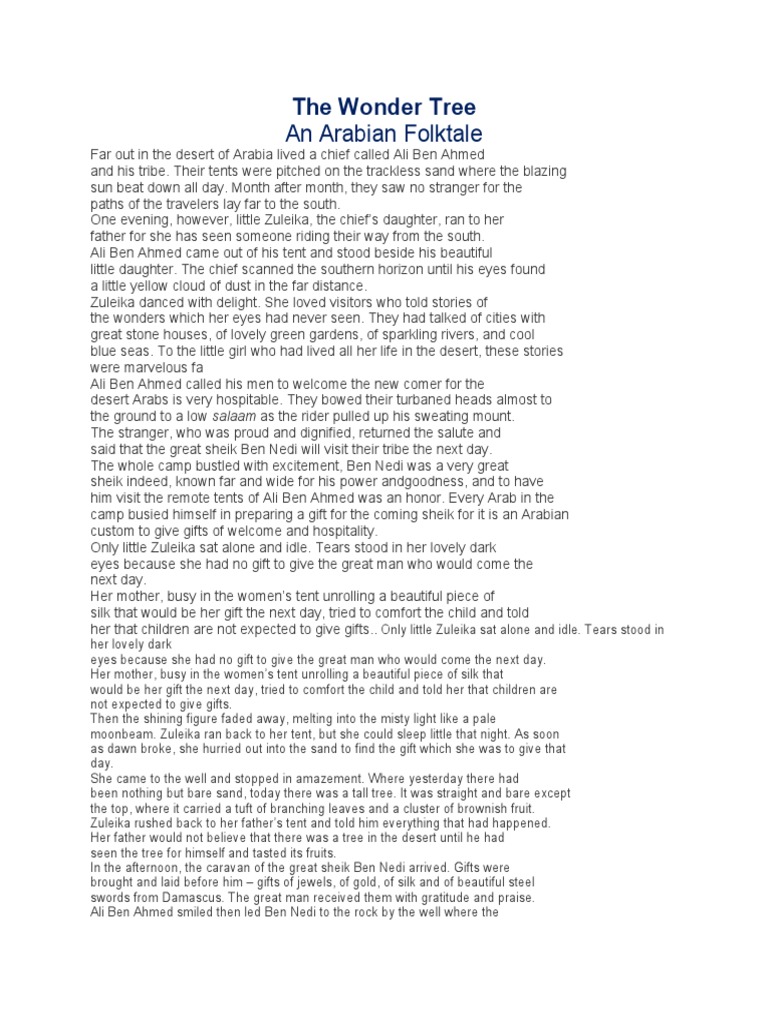 An Arabian Folktale: The Wonder Tree | PDF