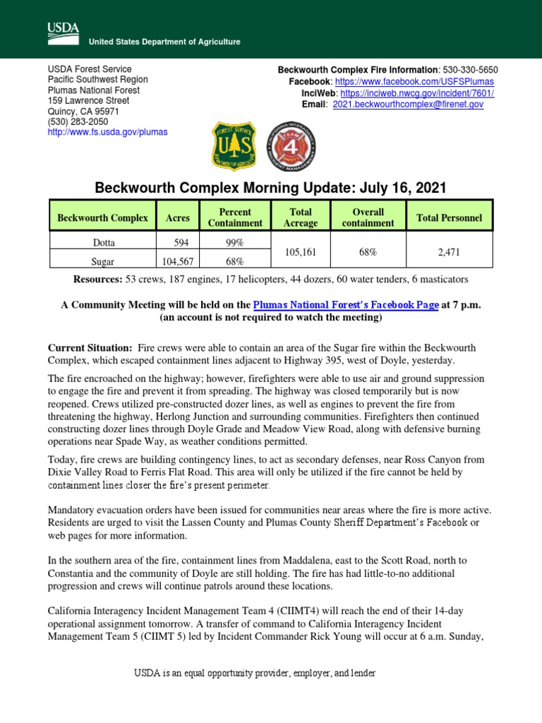 Beckwourth Complex Morning Update 7-16-21 | PDF | Wildfire | Fires