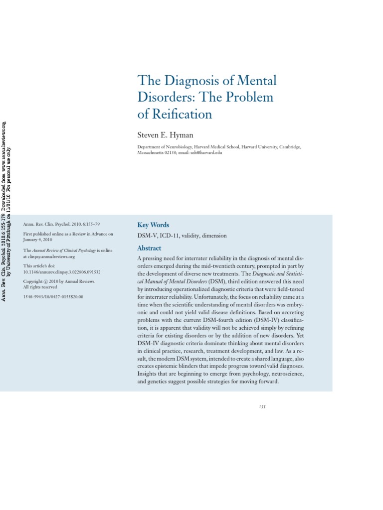 Hyman, Diagnosis of Mental Disorders | PDF | Diagnostic And Statistical ...
