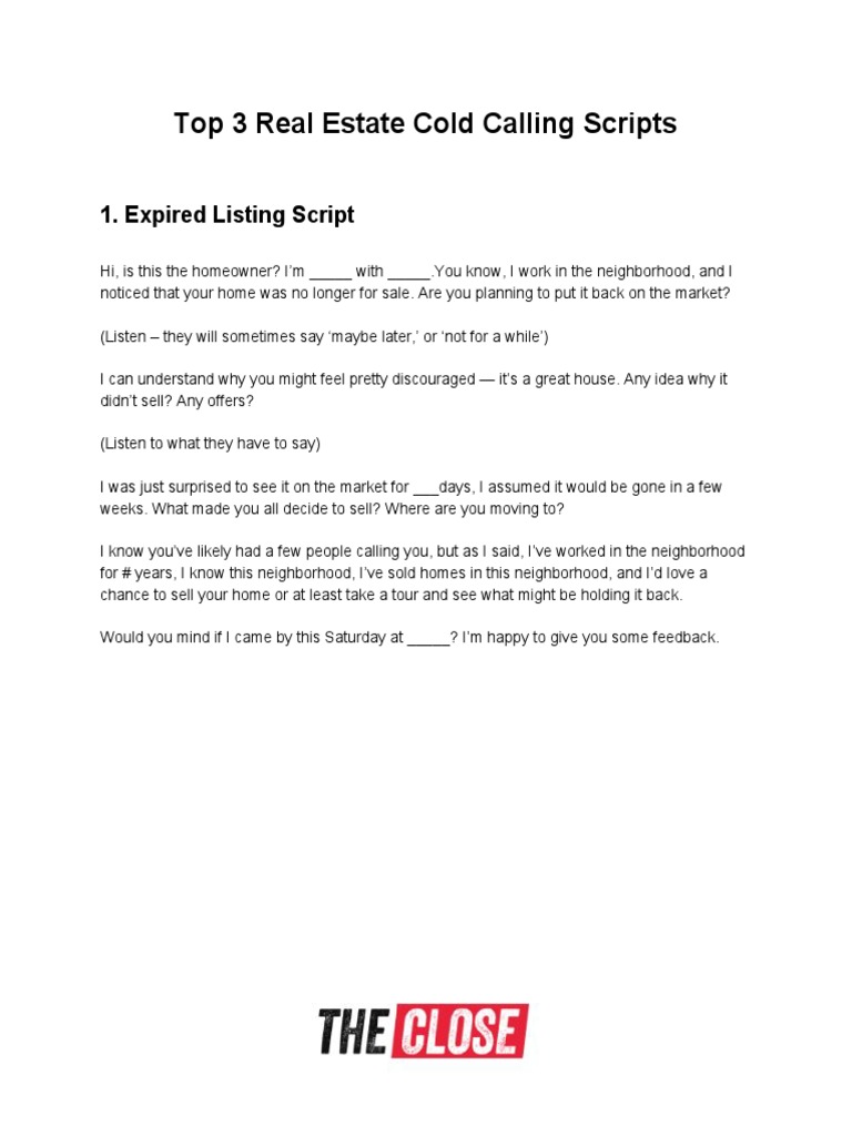 Top 3 Real Estate Cold Calling Scripts | PDF | Real Estate Broker