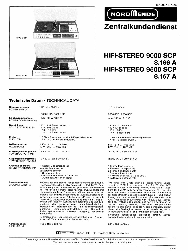 Nordmende Hifi Stereo 9000 9500 SCP SM | PDF
