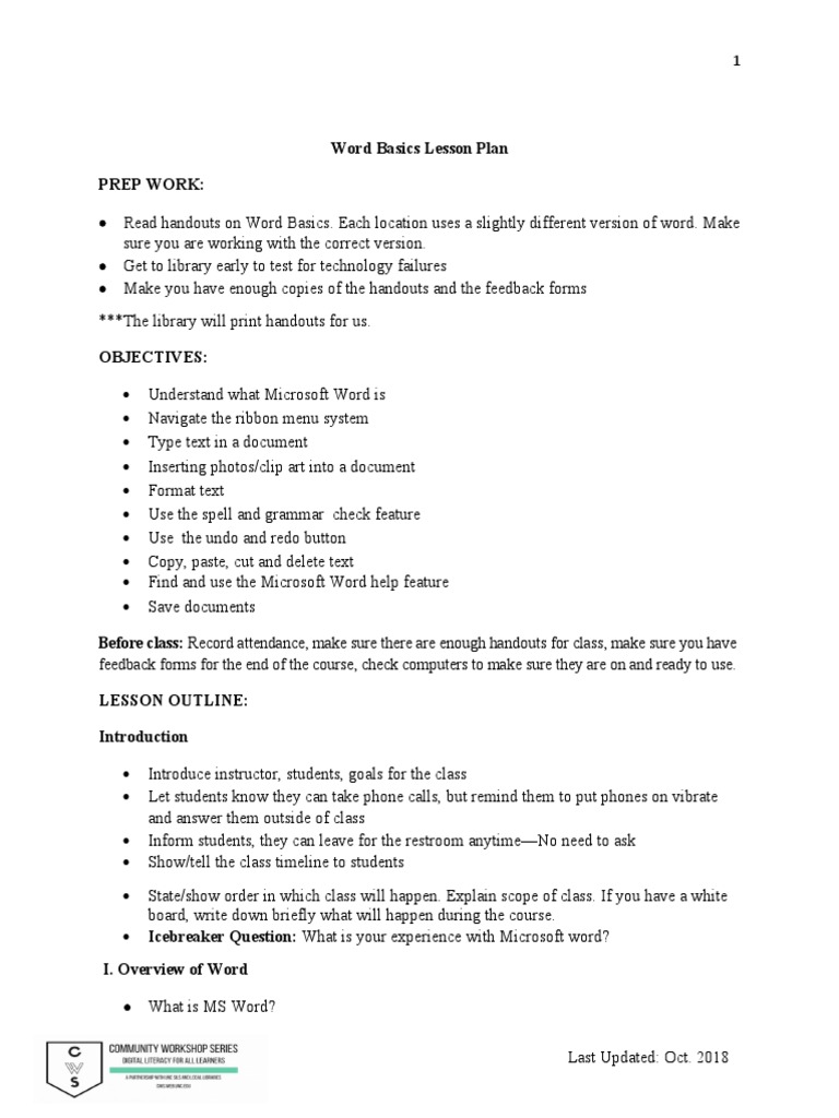 Word Basics Lesson Plan Four | PDF | Microsoft Word | System Software