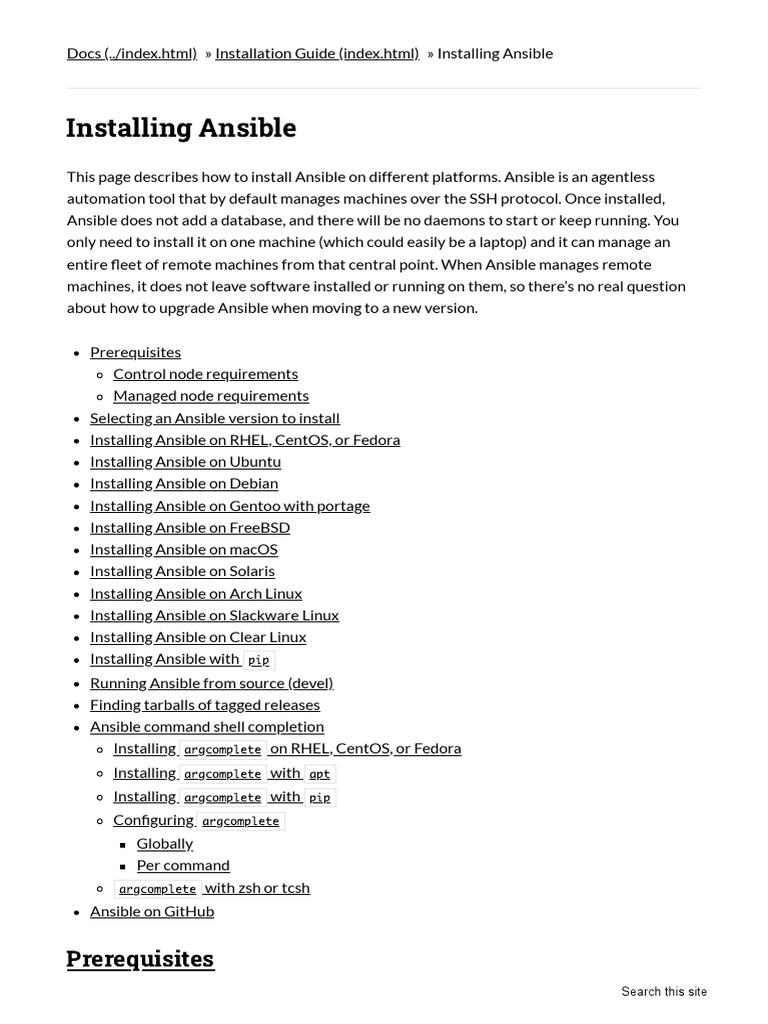 Installing Ansible - Ansible Documentation | PDF | Fedora (Operating ... Installing Ansible - Ansible Documentation | PDF | Fedora (Operating ...