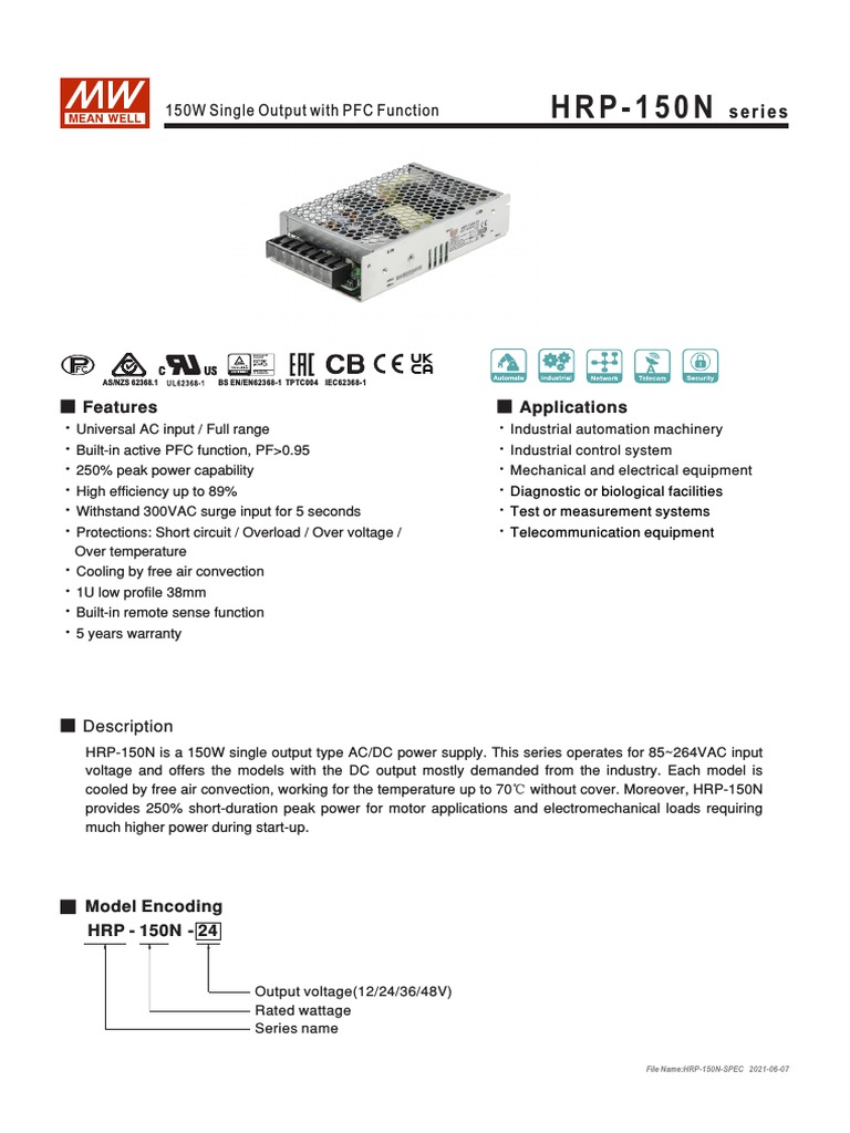 HRP 150n Spec | PDF | Electromagnetic Compatibility | Rectifier
