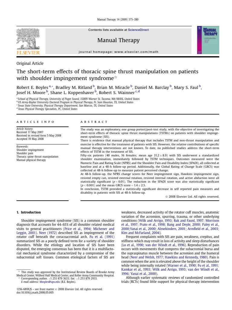 The Short-Term Effects of Thoracic Spine Thrust Manipulation On ...