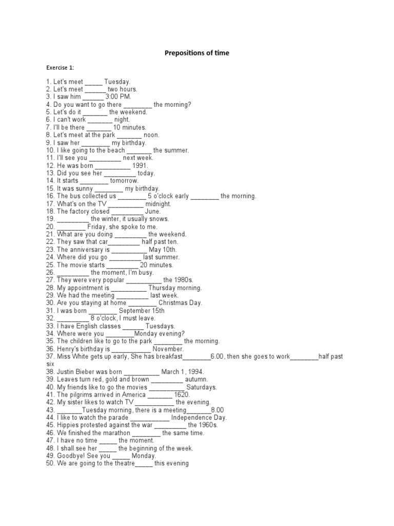 Prepositions of Time | PDF